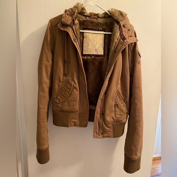 Abercrombie & Fitch | Jackets & Coats | Abercrombie Fitch Faux Fur Crop Jacket With Hood | Poshmark